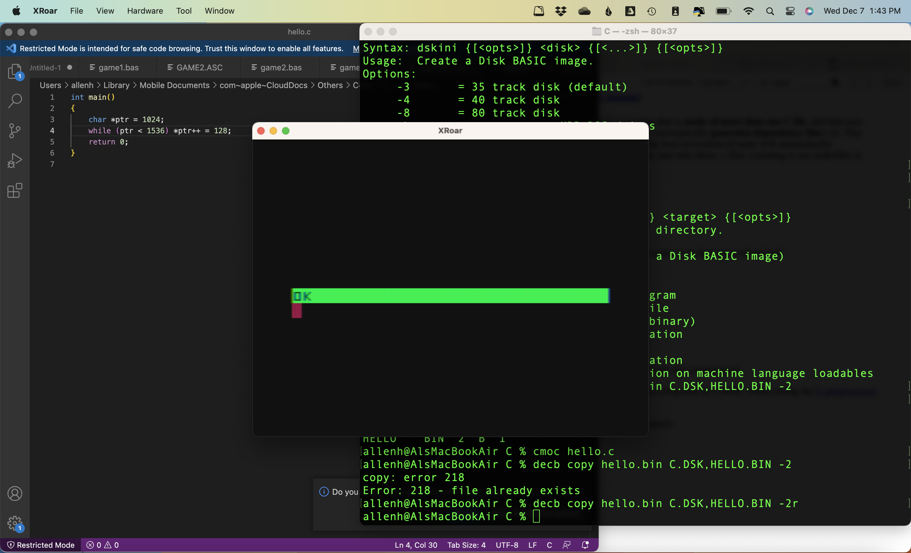 My first C program for CoCo DISK BASIC. | Sub-Etha Software