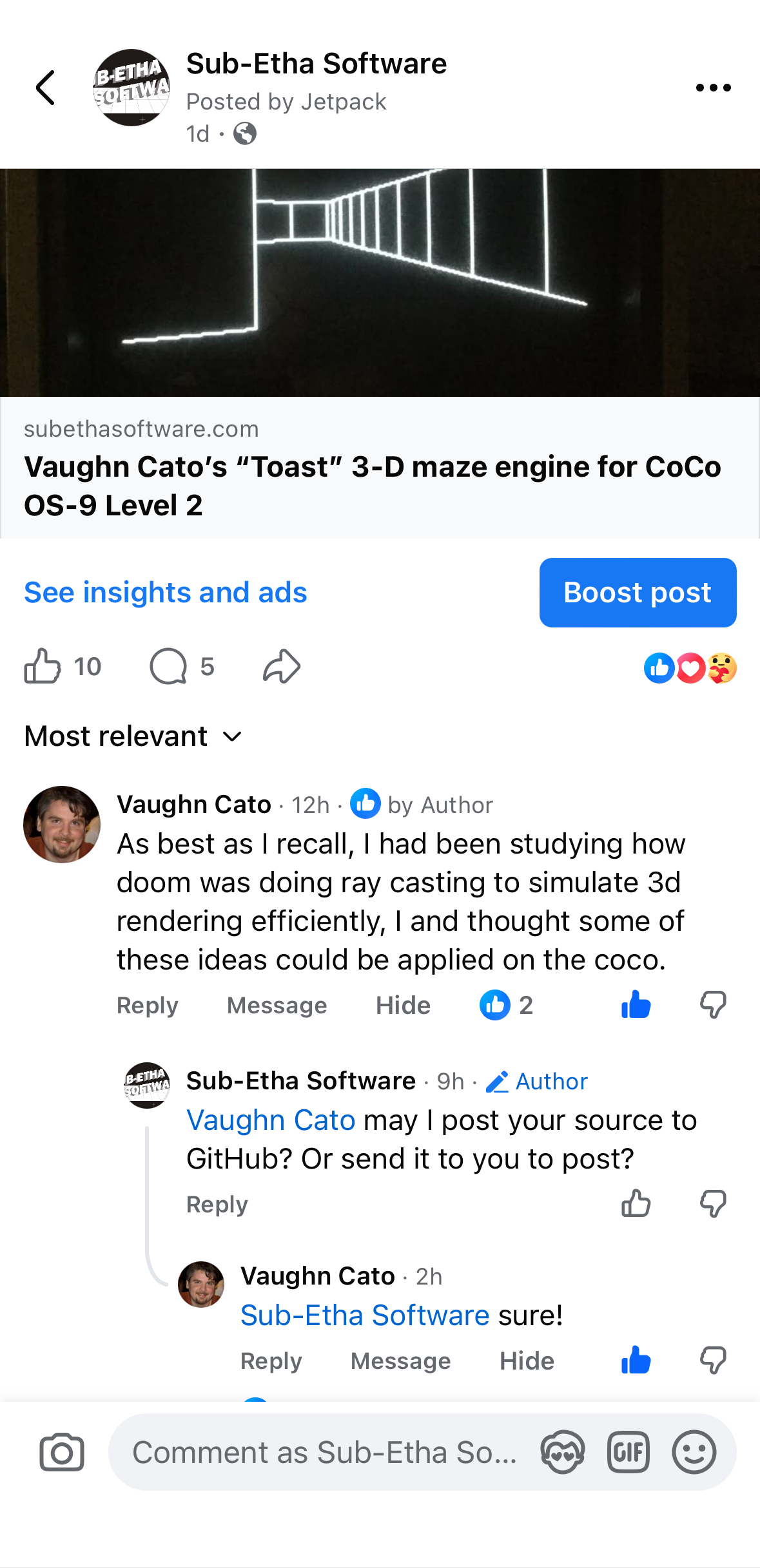 Vaughn Cato’s 3-D vector maze demo source code! | Sub-Etha Software